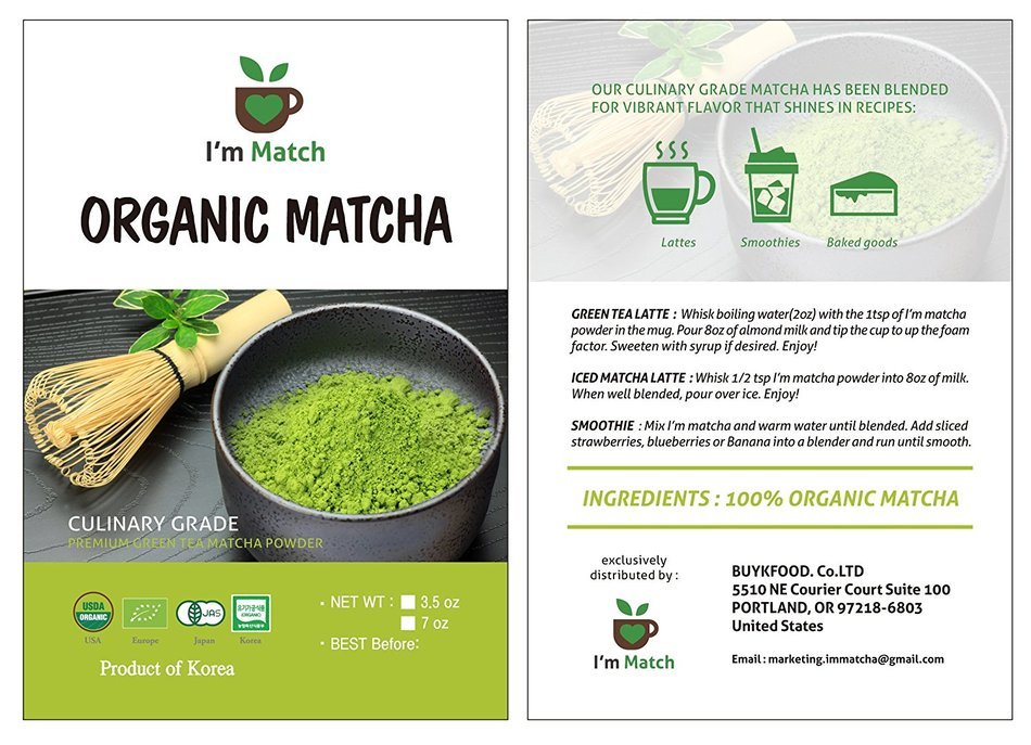 USDA Certified Organic Green Tea Powder from Korean Brand I'm Matcha ...
