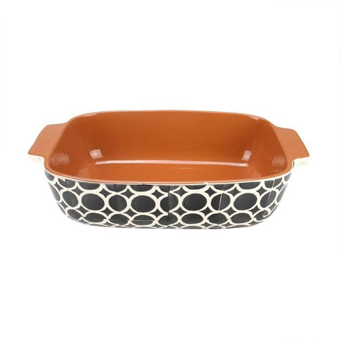 12" Basic Luxury Decorative Black and White Circle Rectangular Terracotta Oven Baking Dish free ...