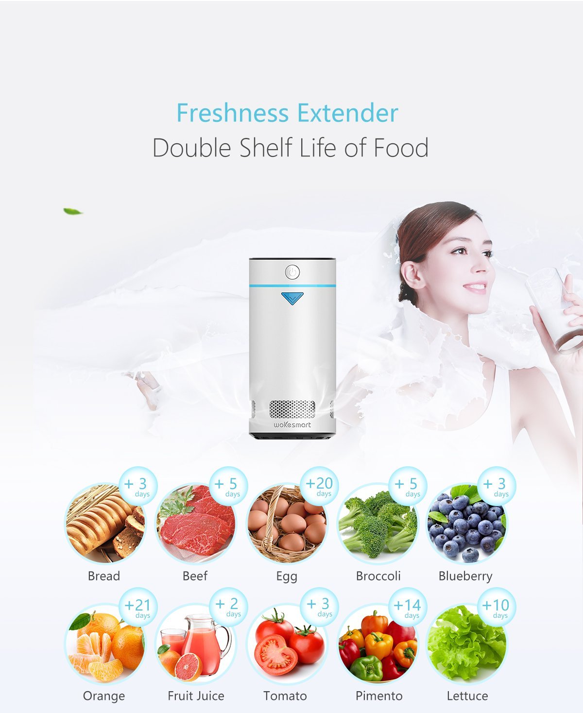 Wokesmart Refrigerator Deodorizer, Ionizer Air Purifier, Fridge Ionic ...