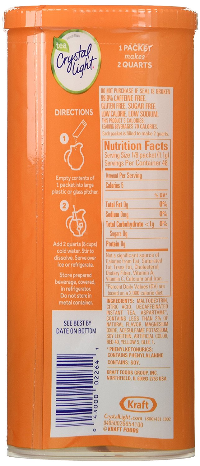 Crystal Light Lemon Decaf Iced Tea Natural Flavor Drink Mix 12 Quart