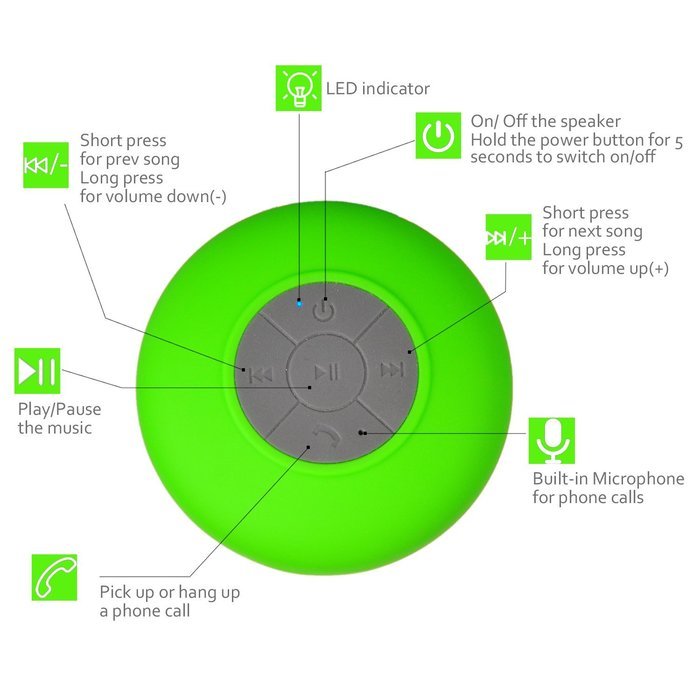 Wecome Hd Water Resistant Bluetooth 3 0 Shower Speaker Handsfree