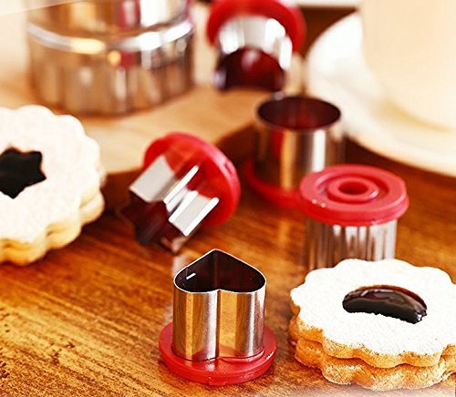 Astra shop 6-Piece Classic Linzer Cookie Cutter Set, Red N5 free image ...