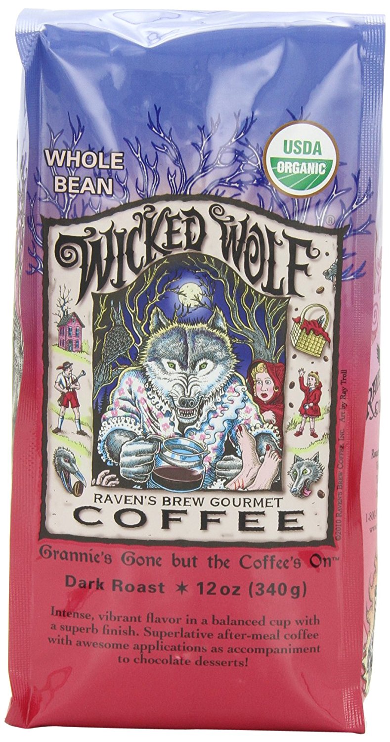 Raven's Brew Whole Bean Organic Wicked Wolf, Dark Roast, 12-Ounce Bags ...