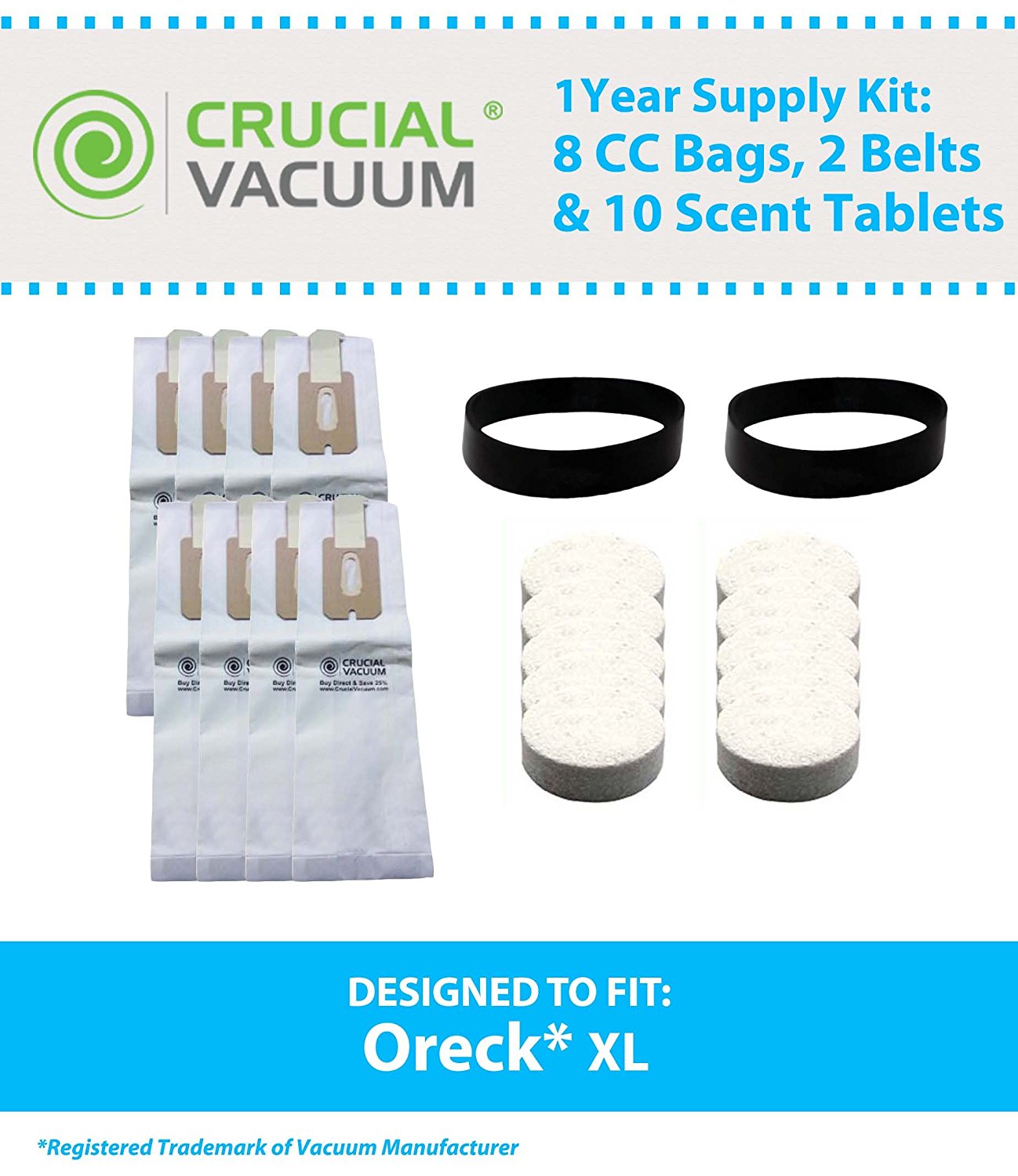 Oreck XL 1 Year Supply Kit, Includes 8 CC Bags, 2 XL Belts & 10 Scent ...