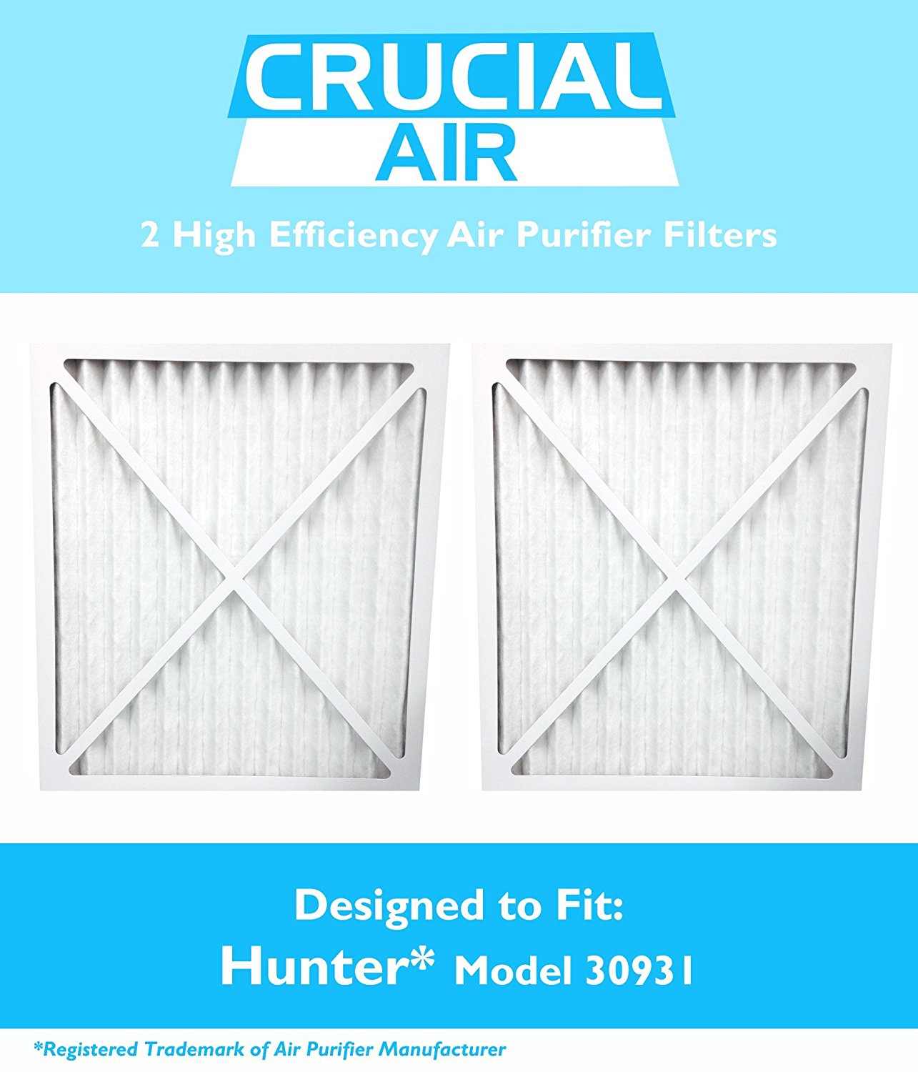 2 Hunter 30931 Air Purifier Filter, Fits Hunter Models 30201,30212 ...