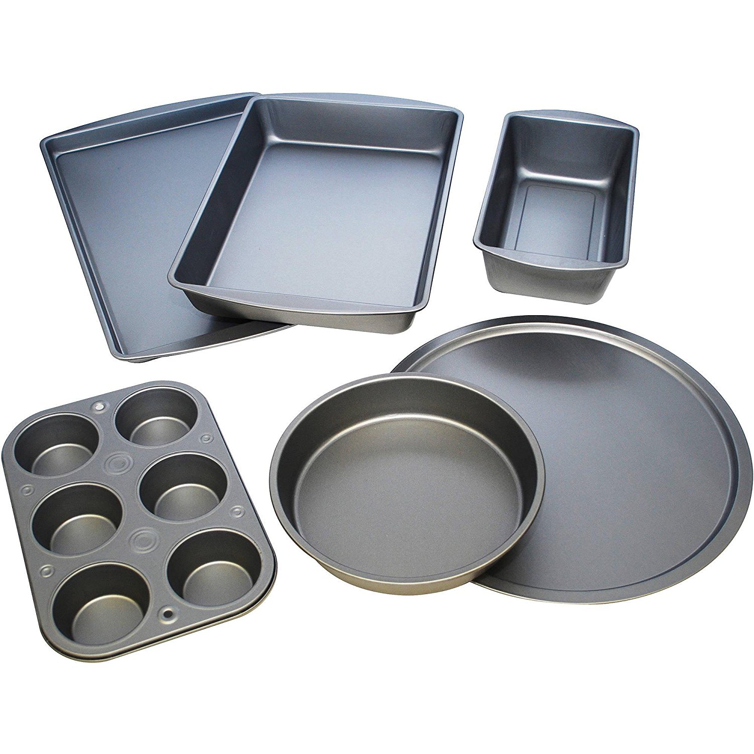 6-Piece Non-stick Bakeware Sets Cake and Utility Pan Pizza Pan Muffin ...