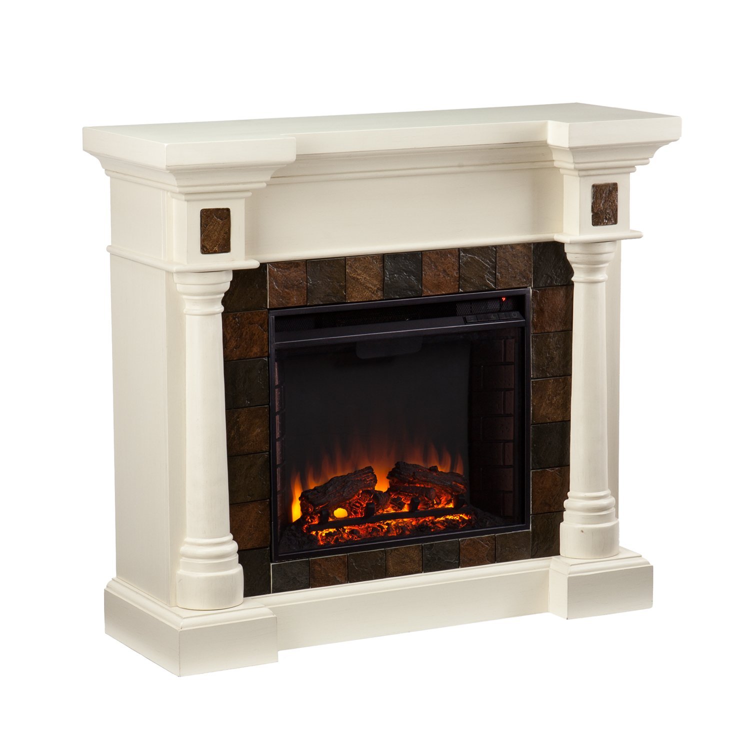 Faux Slate Convertible Corner or Flat Wall Electric Fireplace - Ivory ...