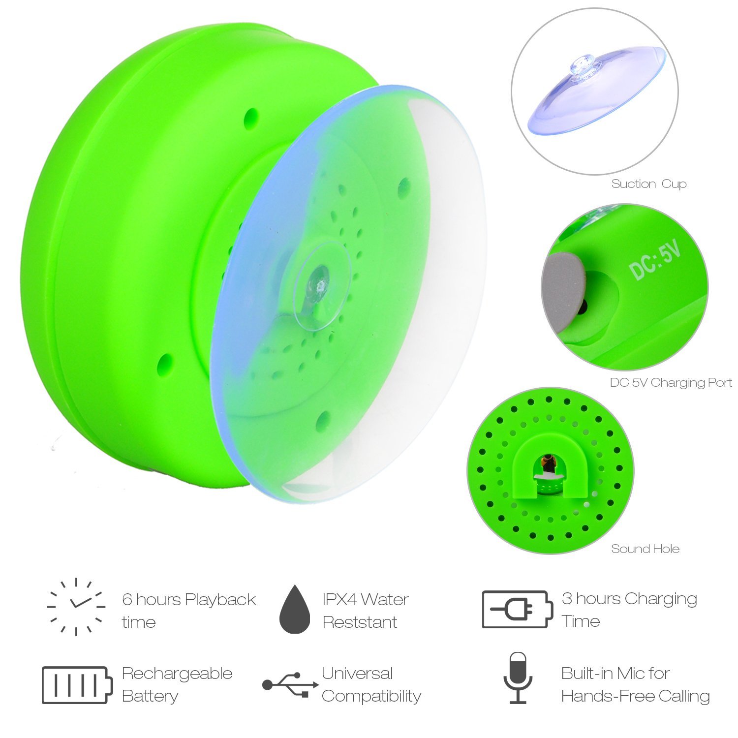 Wecome Hd Water Resistant Bluetooth 3 0 Shower Speaker Handsfree
