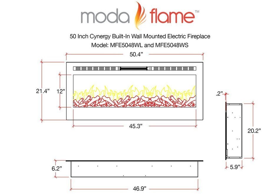 Moda Flame 50" Cynergy Log Built-in Smokeless Wall Mounted Electric ...