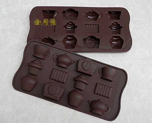 New 12 Holes Tea Cup Clock Teapot Diy Silicone Cake Mold Ice Chocolate ...