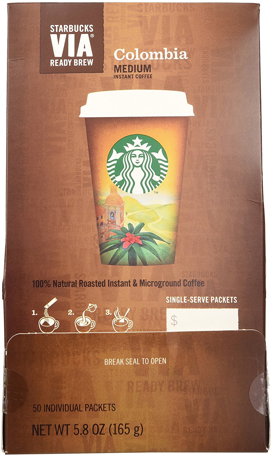 Starbucks VIA Ready Brew Coffee, Colombia, 3.3-Gram Packages,50 Count ...