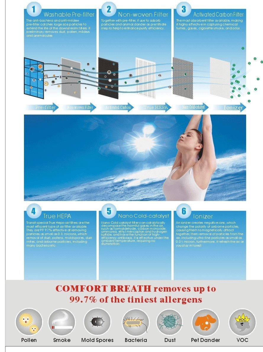 6-Stage Air Purifier Cleaner HEPA Ionizer Carbon Filter Smoke Smell ...
