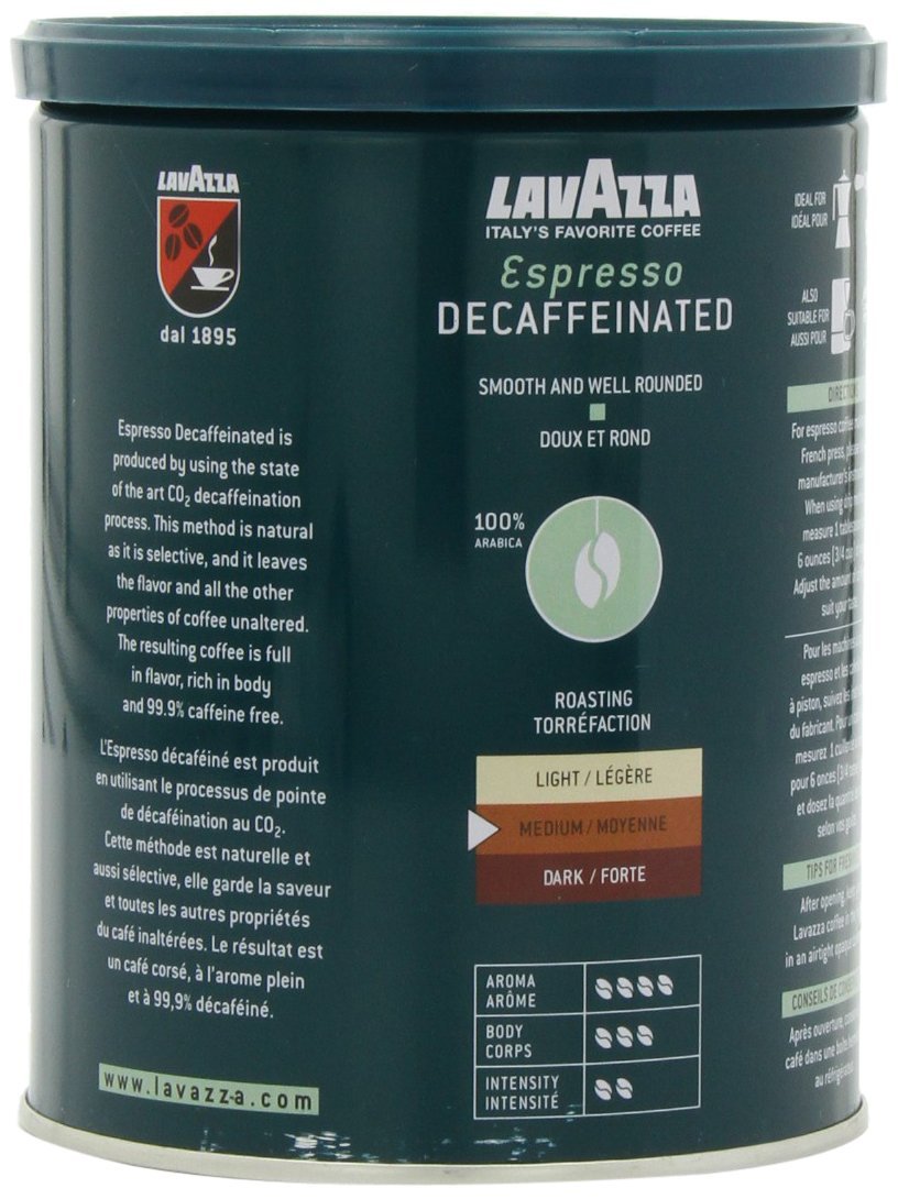 Lavazza Decaffeinated Espresso Ground Coffee, Medium roast, 8-Ounce ...