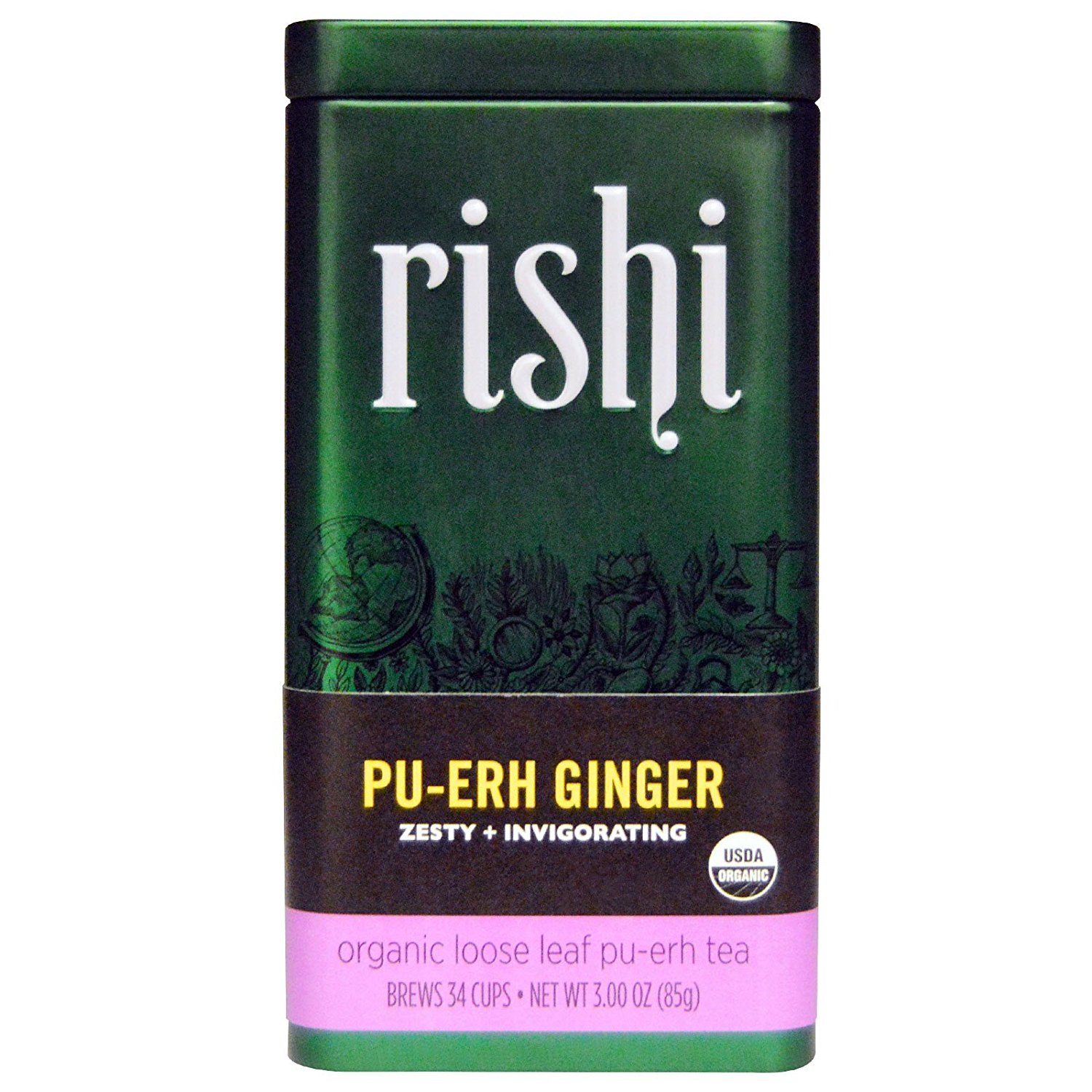 Rishi Tea Organic Pu-erh Ginger Loose Tea, 3 OZ (85g) box N2 free image ...