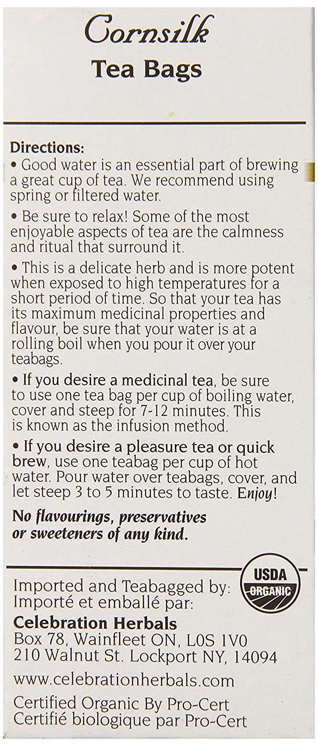 Celebration Herbals Organic Cornsilk Tea Caffeine Free -- 24 Herbal Tea ...
