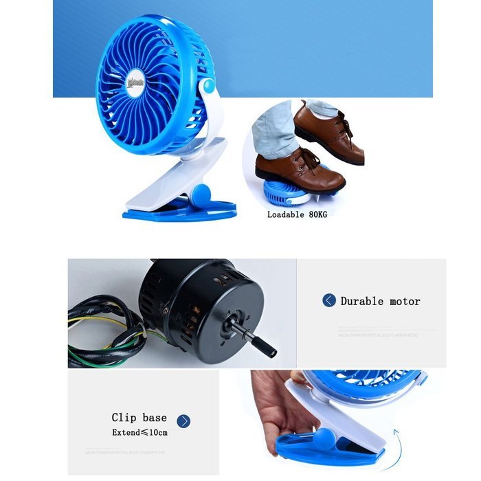 Glodeals USB Mini Clip-on Portable Fan Rechargable Li Battery 360 ...