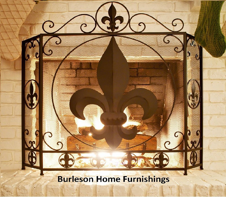 Fireplace Fleur De Lis Screen Tri Fold - Metal - Heavy - Home Décor ...
