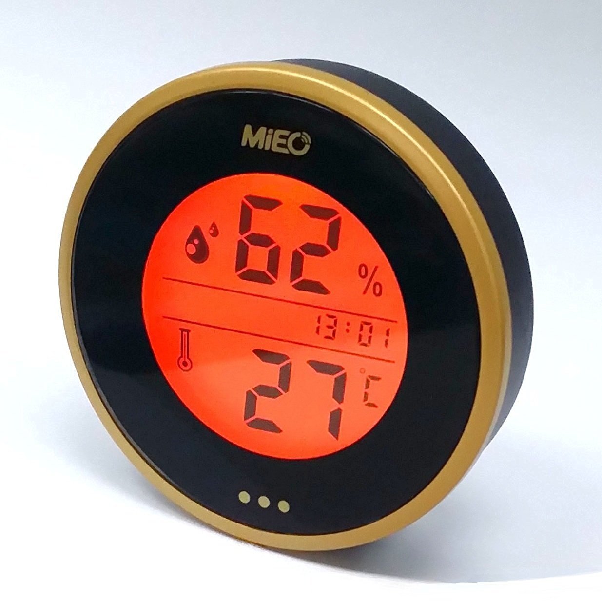MIEO Round Digital Hygrometer Thermometer for Humidor HH654 with Clock ...