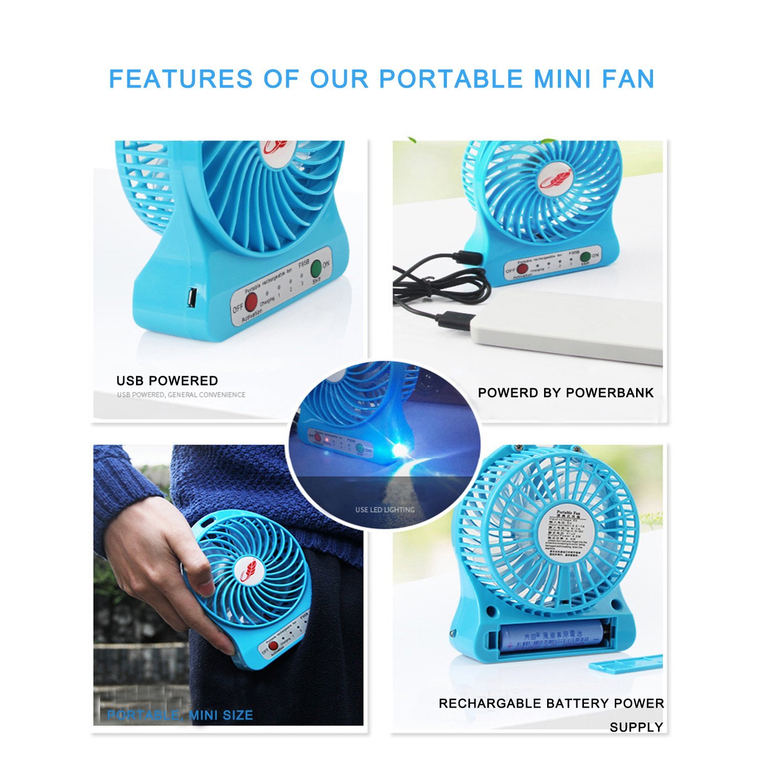 USB Mini Fan, Gongtian TM Portable 4 Inch USB Fan Powered by ...
