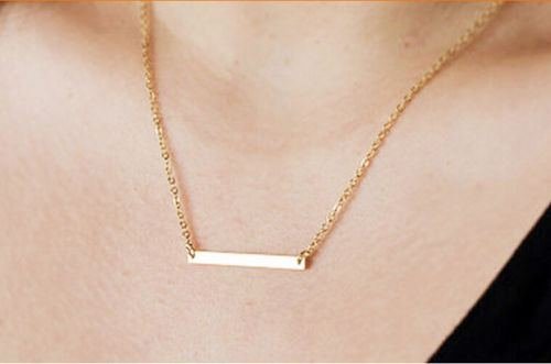 OL Horizontal Stick Necklace Noble Simple Bar Bone Pendant Chain Gold ...