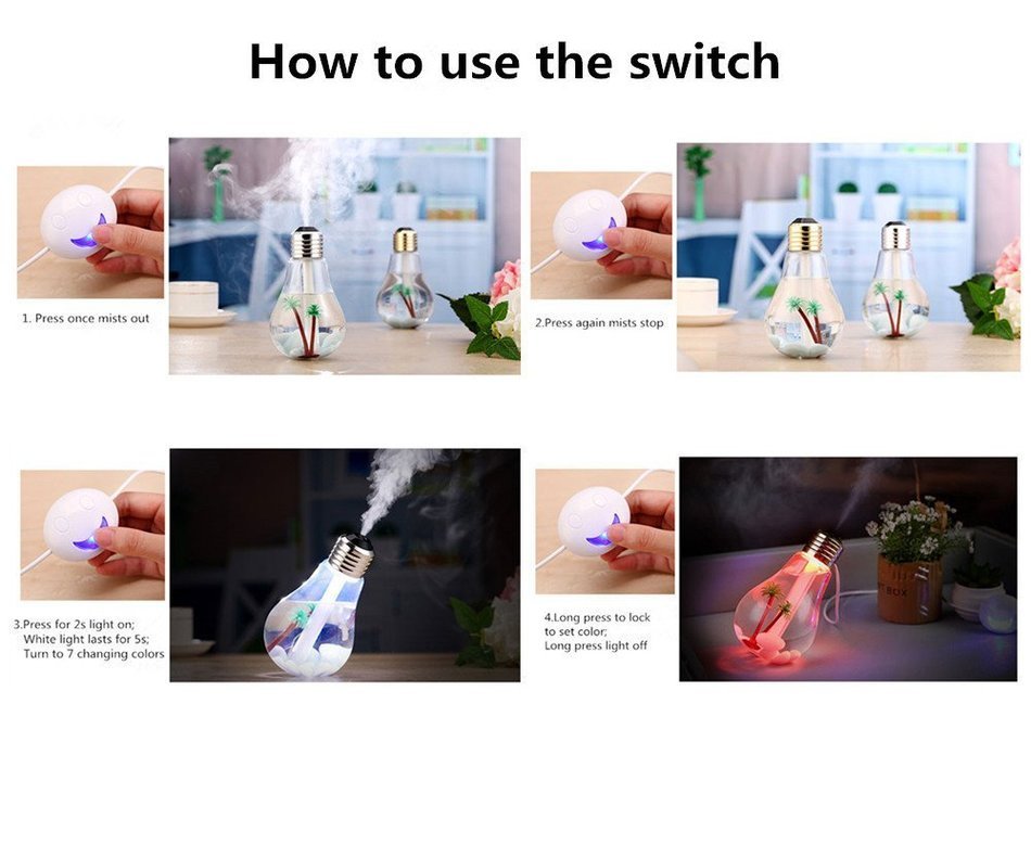 Topc Unique Bulb Shape Ultrasonic Cool Mist Humidifier Mini USB Desktop ...