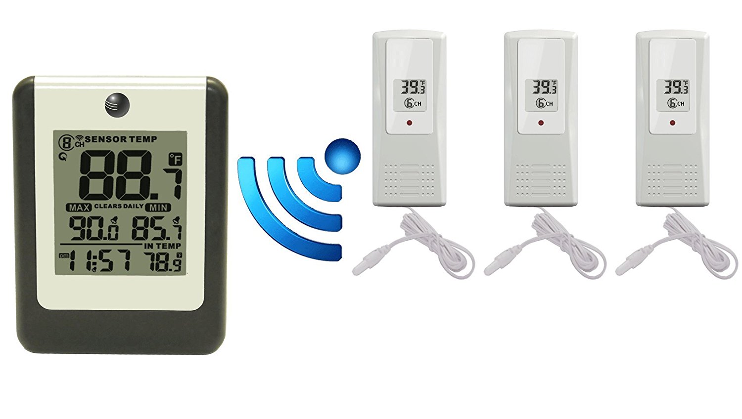 Ambient Weather WS-15-X3 Wireless 8-Channel Thermometer with Plastic ...