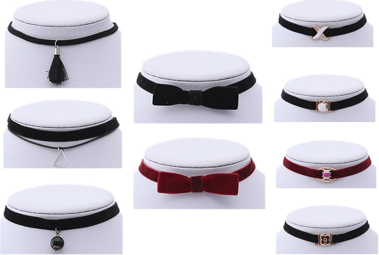 Set of 9 Choker Necklace Set Stretch Velvet Classic Gothic Tattoo Lace ...