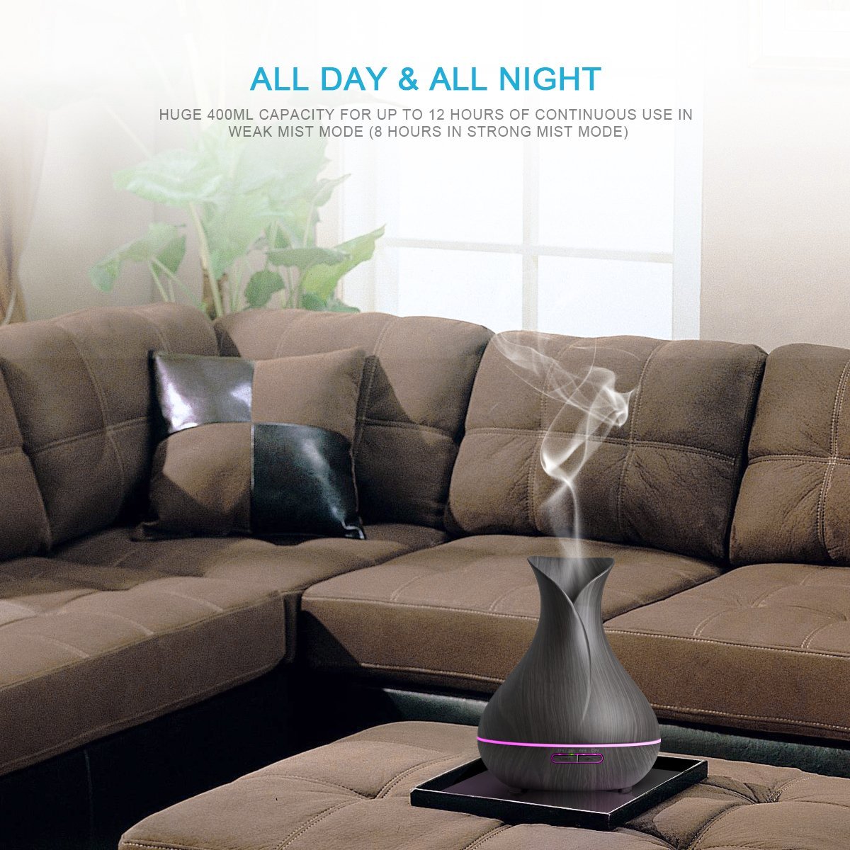 REIDEA 400ml Essential Oil Diffuser, Quiet Ultrasonic Cool Mist Humidifier with 7 Colors LED ...