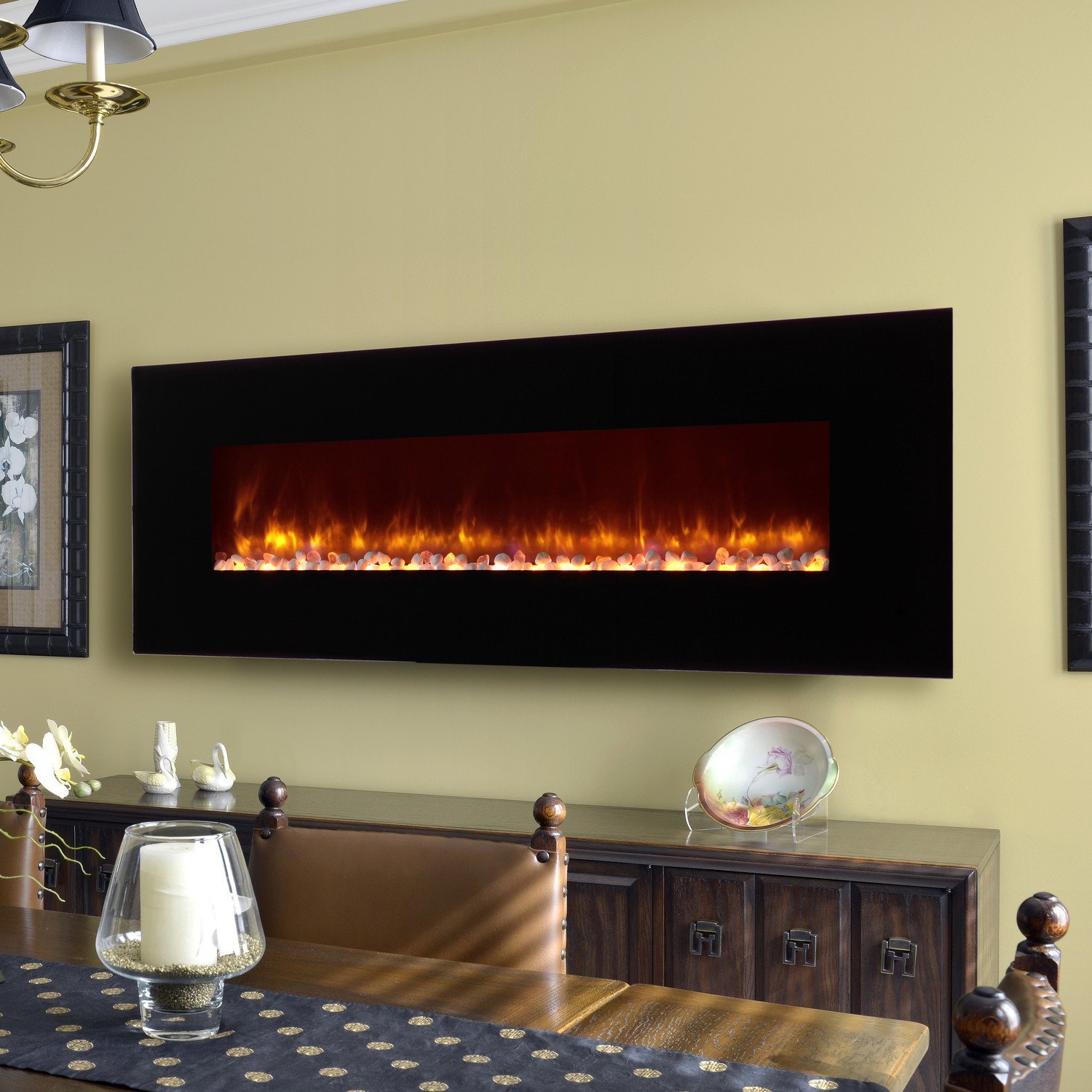 Clevr 750-1500W 48" Heat Adjustable Electric Wall Mount Fireplace ...