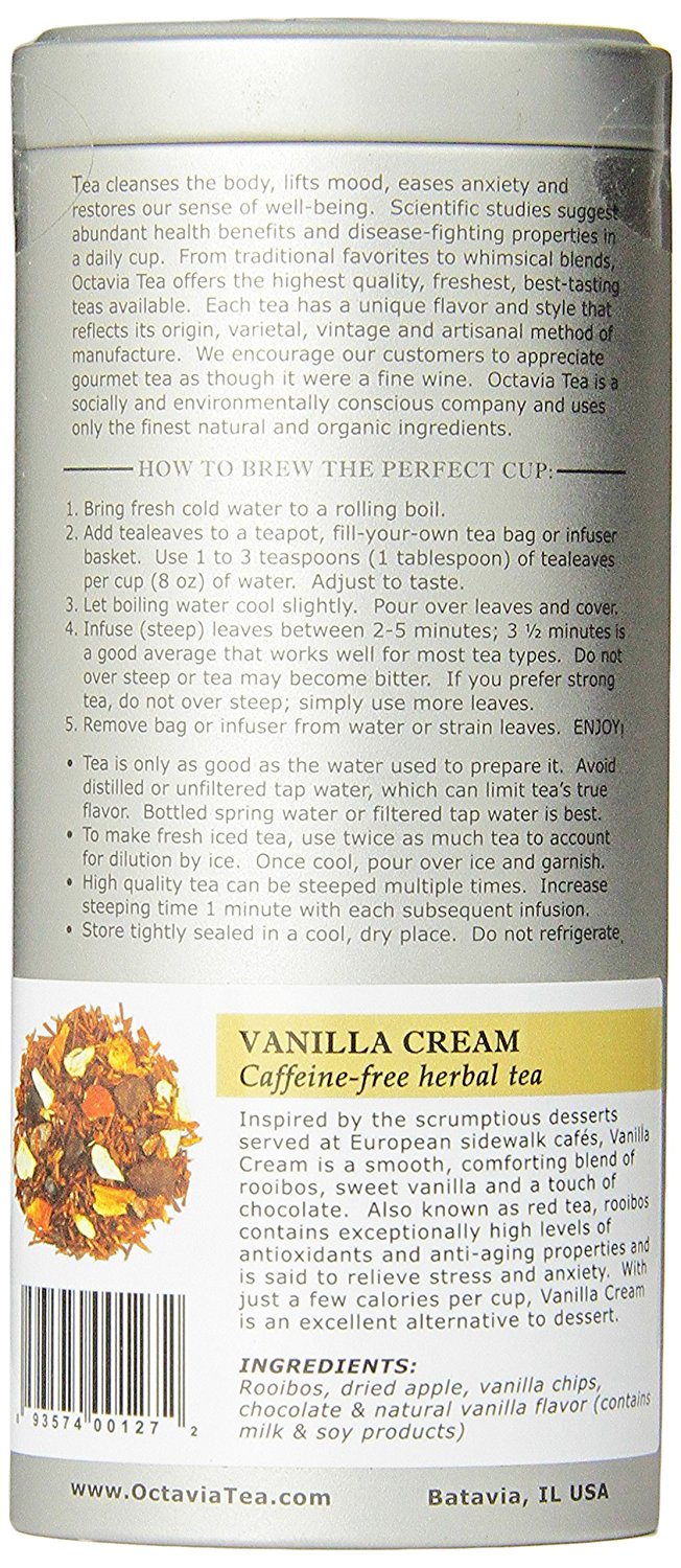 Octavia Tea Vanilla Cream (Caffeine-Free Red Tea/Rooibos) Loose Tea, 3. ...