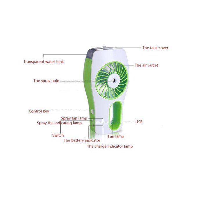 Xcellent Global Handheld USB Misting Fan Built-in Rechargeable Portable ...