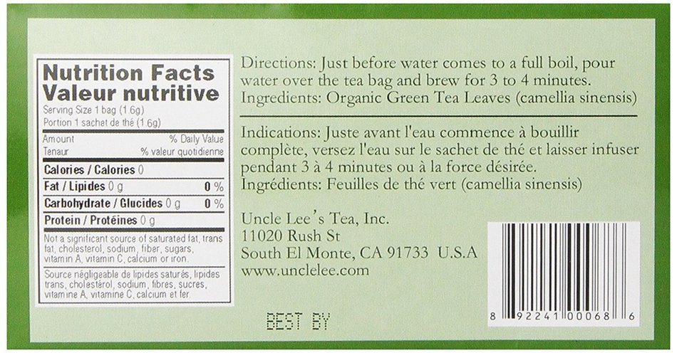 Uncle Lee's Tea Organic White Tea, Tea Bags, 100-Count Boxes (Pack of 4 ...