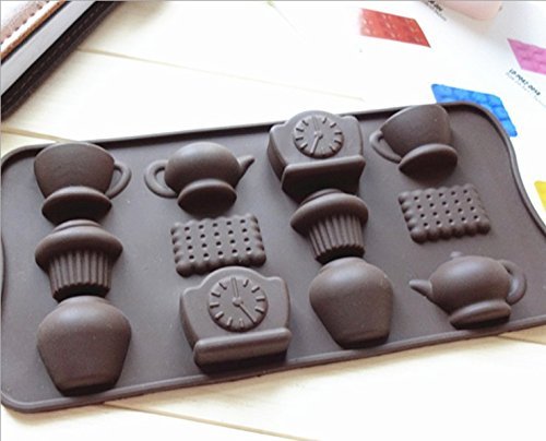 New 12 Holes Tea Cup Clock Teapot Diy Silicone Cake Mold Ice Chocolate ...