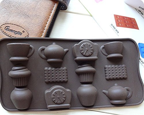 New 12 Holes Tea Cup Clock Teapot Diy Silicone Cake Mold Ice Chocolate ...