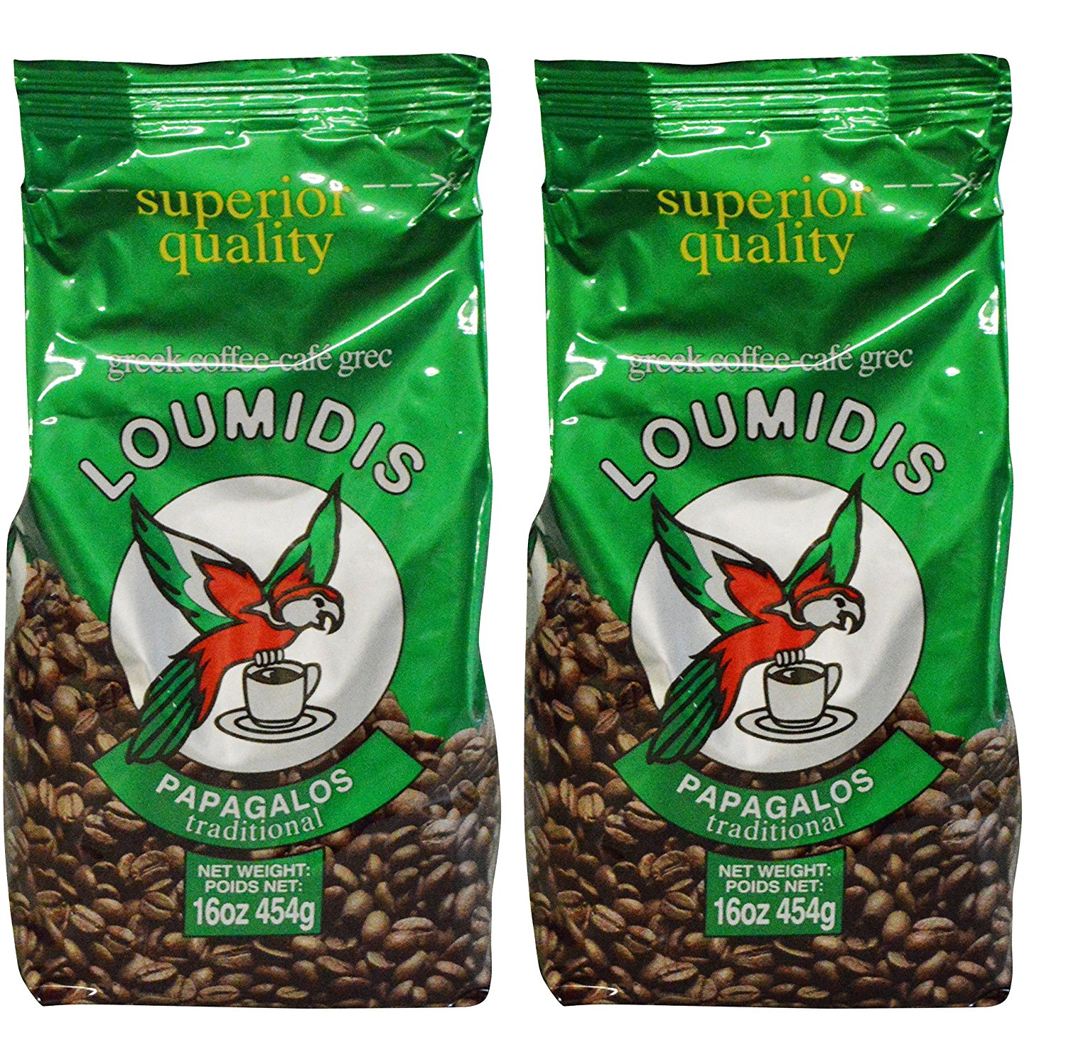 Loumidis Greek Ground Coffee Papagalos Traditional 2 Pack (16 Ounces ...
