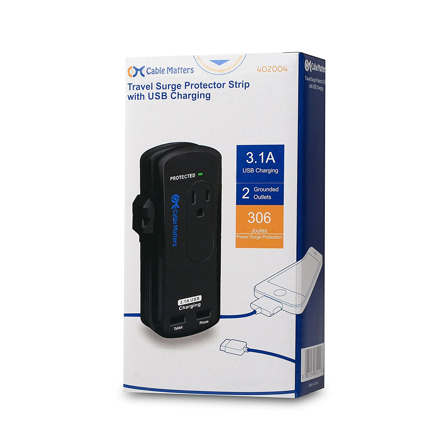 Cable Matters 3-Outlet Power Surge Protector with 4 USB Charging Ports ...