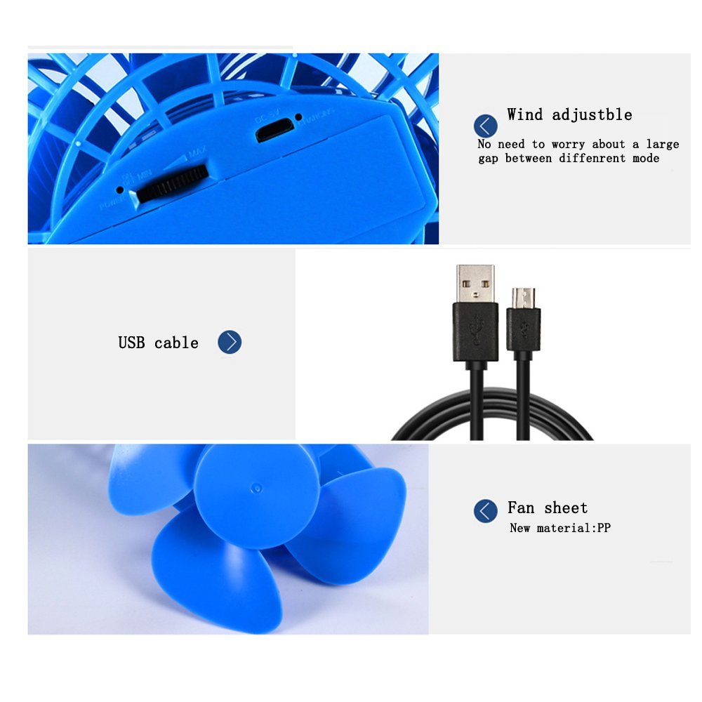 Glodeals USB Mini Clip-on Portable Fan Rechargable Li Battery 360 ...