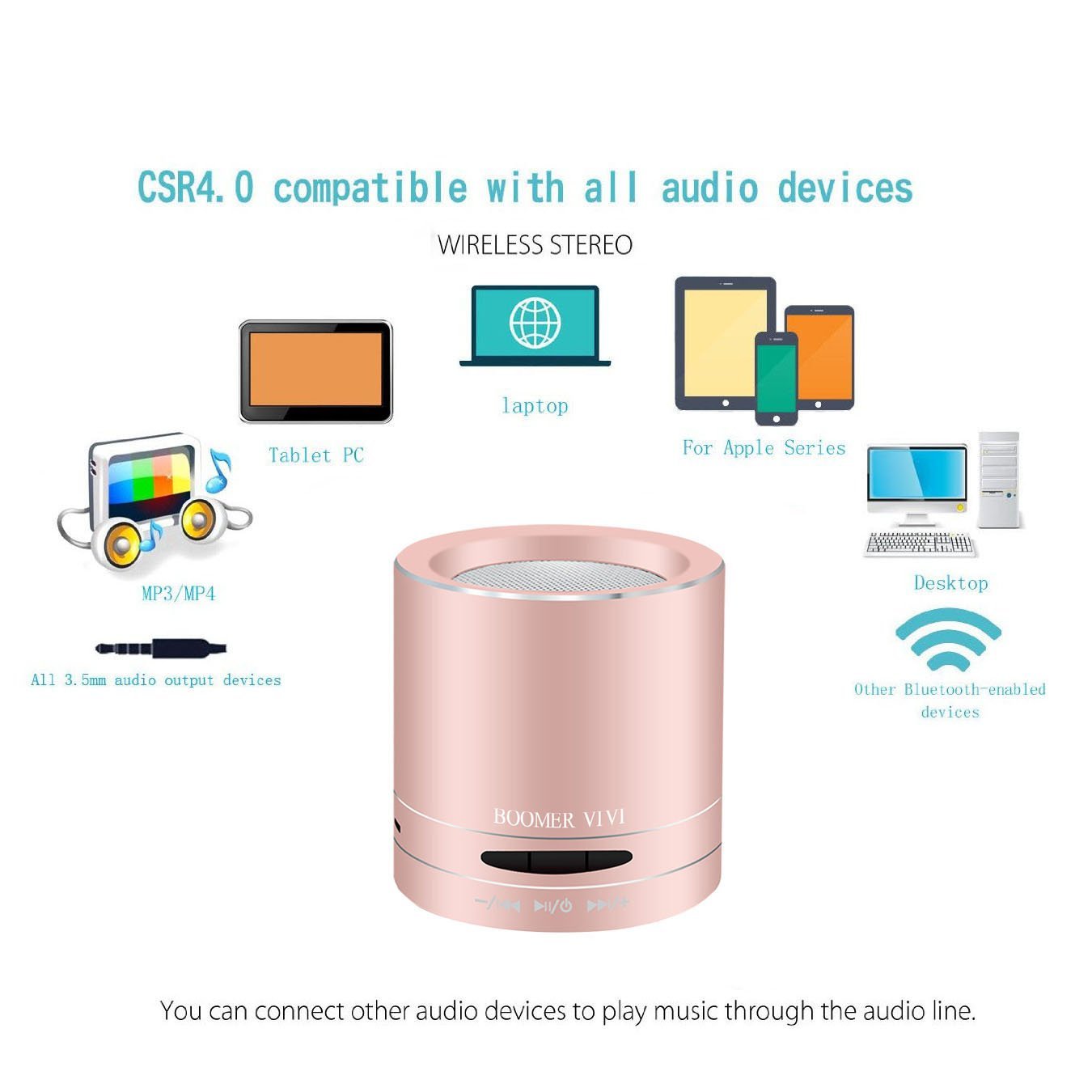 Rose Gold Bluetooth Speaker By BOOMER VIVI Portable Mini Bluetooth ...