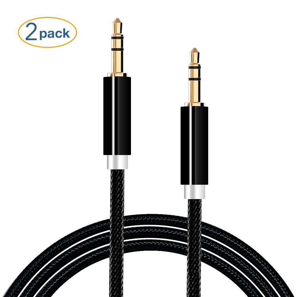 DIZA100 2-Pack 3.5mm Auxiliary Audio Cable Male to Male 3 Feet Braided ...