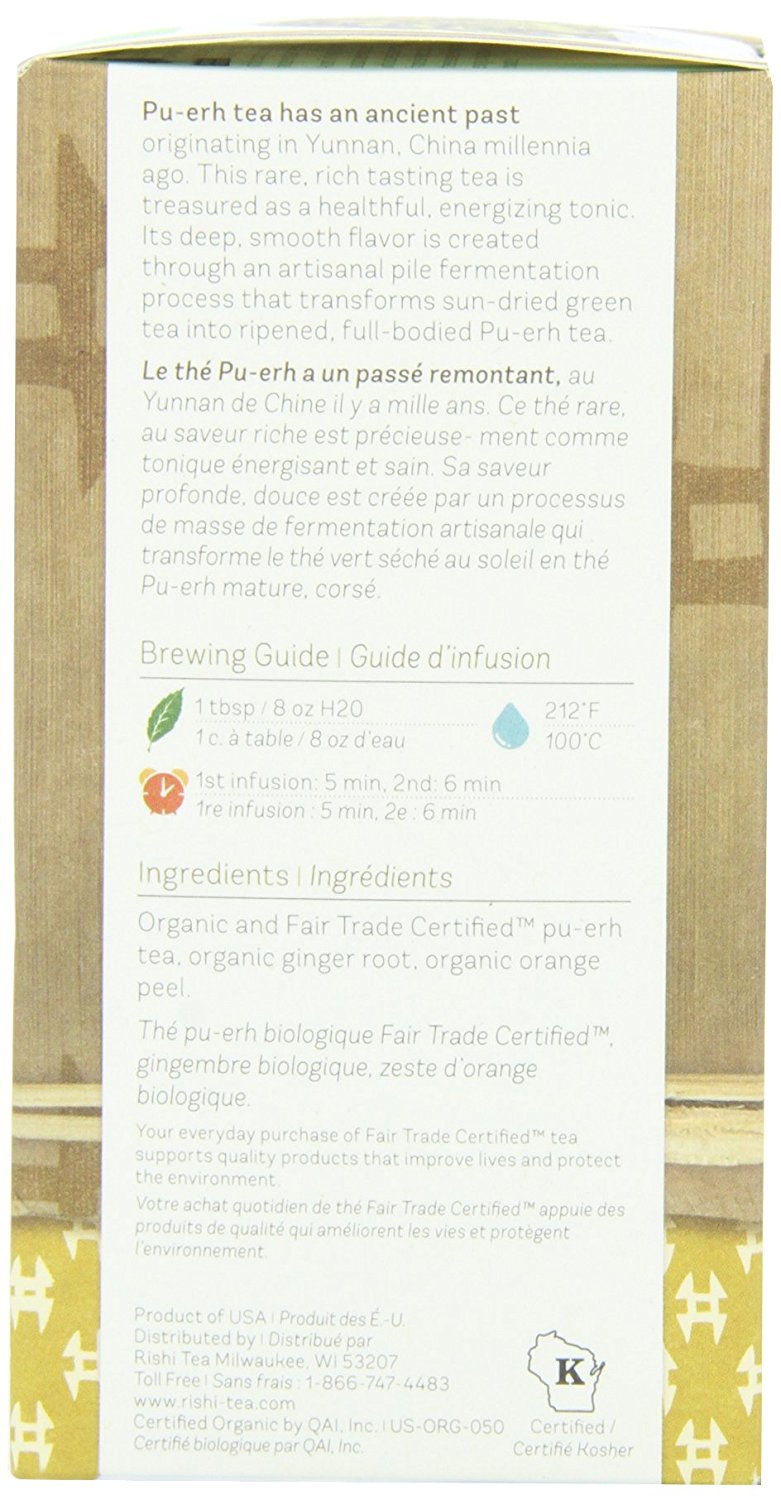 Rishi Tea Organic Pu-erh Ginger Loose Tea, 3 OZ (85g) box N4 free image ...