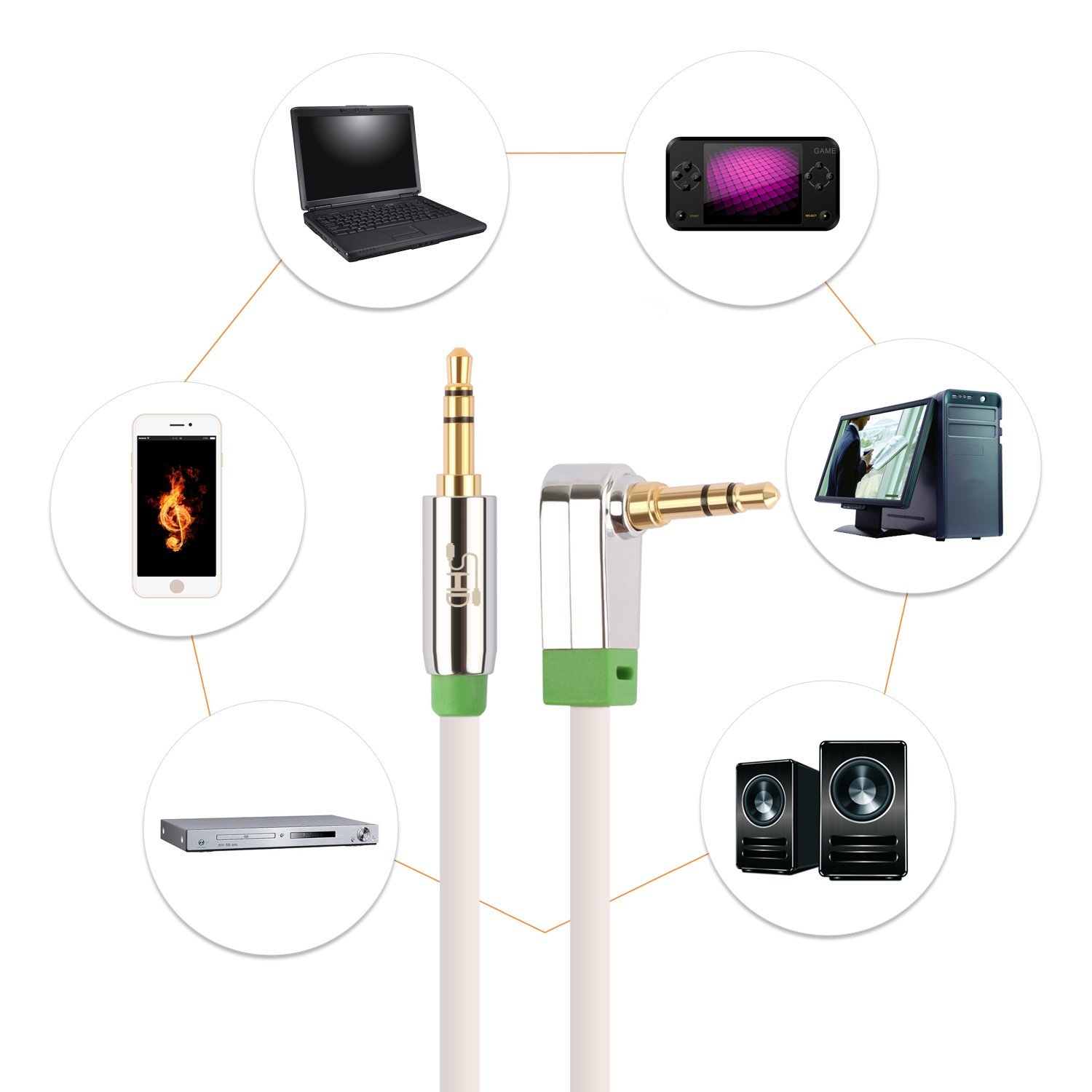 Super HD 3.5mm Aux Stereo Audio Cable Angled Male Type 24K Gold Plated ...