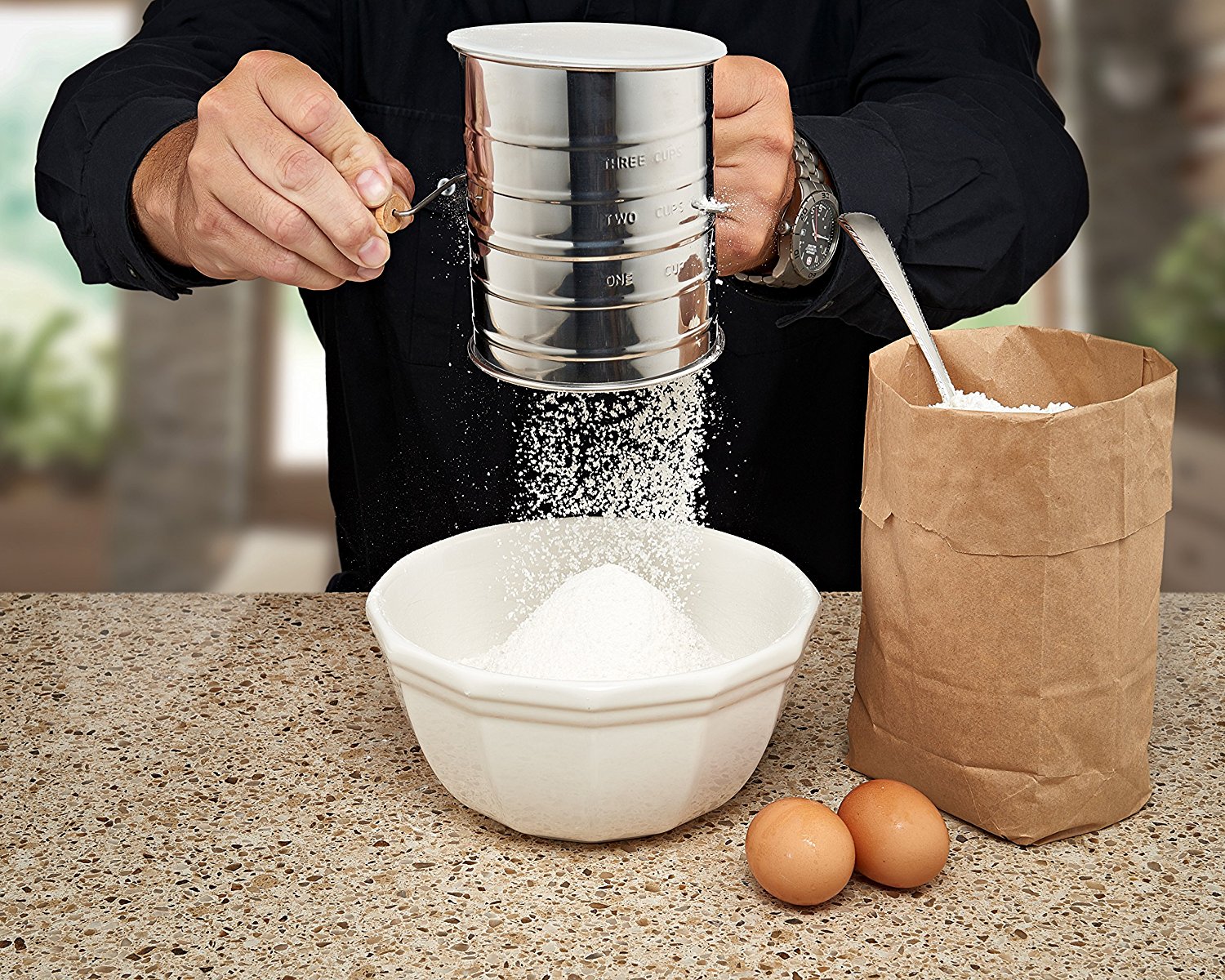 Natizo Stainless Steel 3-Cup Flour Sifter with Lid and Bottom Cover N3 ...