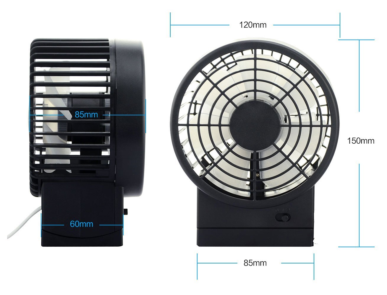 Topwell 4.7-inch USB Table Fan Desktop Fan 2-modes Double-blade USB ...