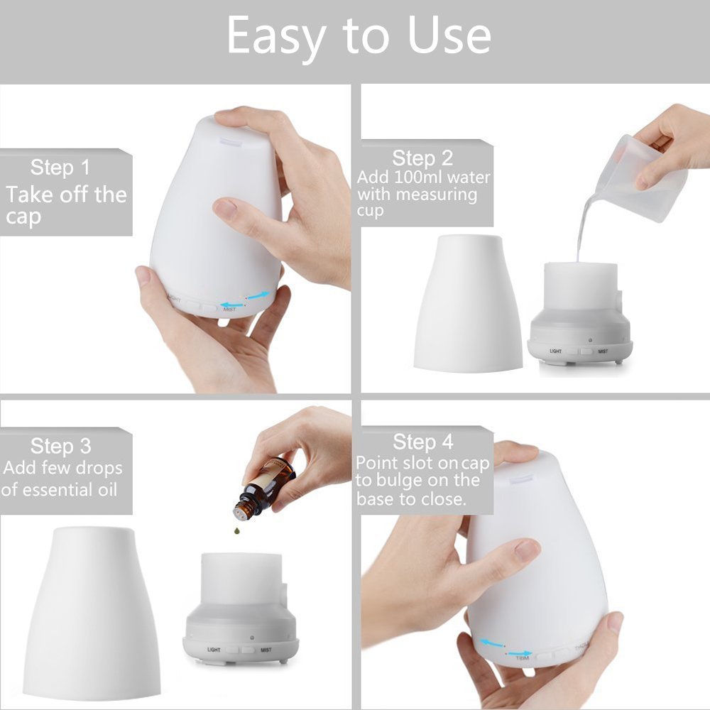 Essential Oil Diffuser, Top Home Dec Aromatherapy Diffuser Portable Ultrasonic Aroma Humidifier ...