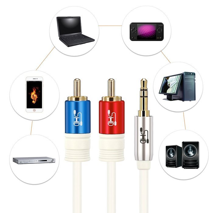 Super HD 3.5mm Aux to 2RCA Y Splitter Stereo Audio Cable Male Type OFC ...