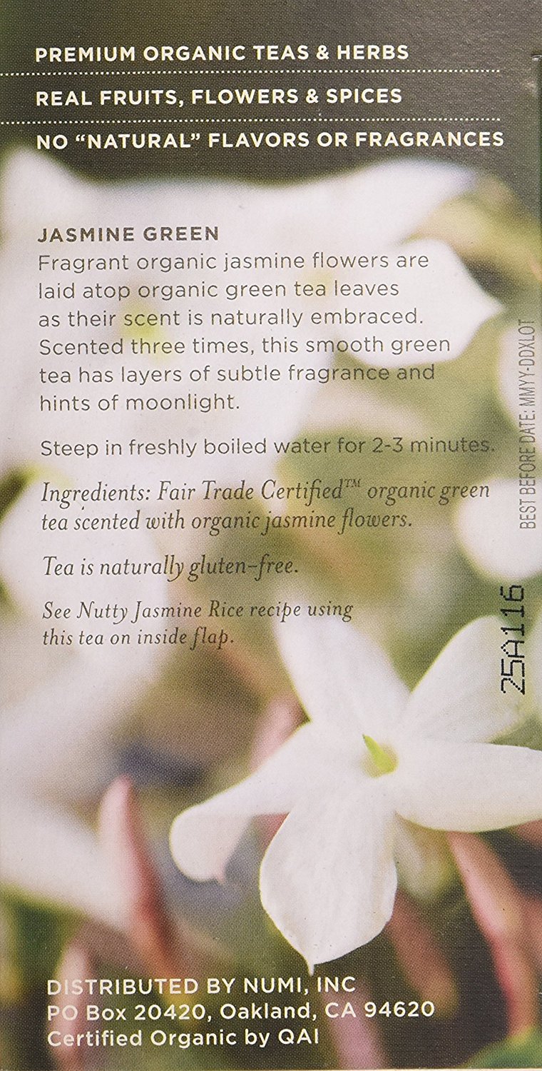 Numi Organic Tea Monkey King, Full Leaf Jasmine Green Tea in Teabags ...