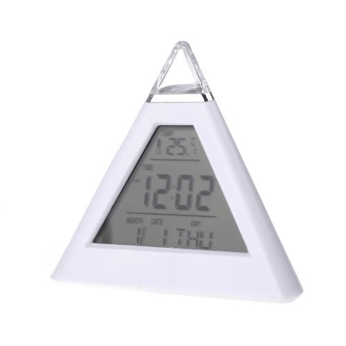 Single 7 LED Color Changing Pyramid Digital LCD Alarm Clock Thermometer ...
