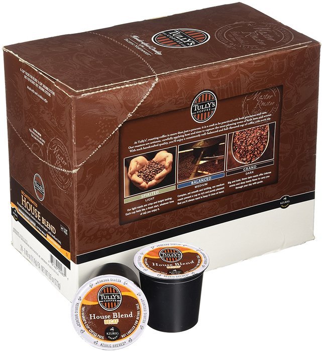 Tully's Coffee Decaffeinated House Blend, K-Cup Portion Pack for Keurig ...