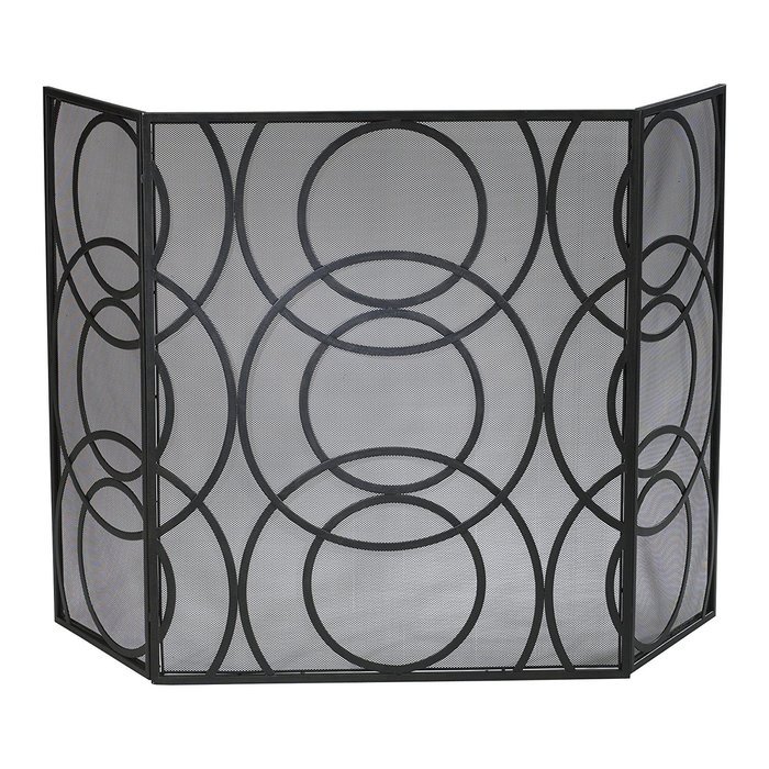 Modern Orb Iron Fireplace Screen - 3 Panel Design with Protective Mesh ...