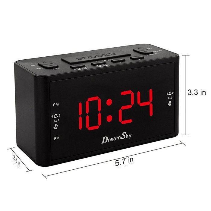 DreamSky Large Display Dual Alarm Clock With AM/FM Radio ,Battery ...